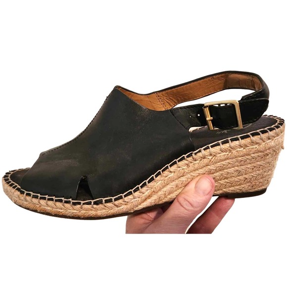 Clarks | Shoes | Clark Artisan Black Wedge Sling Back Open Toe Shoes ...